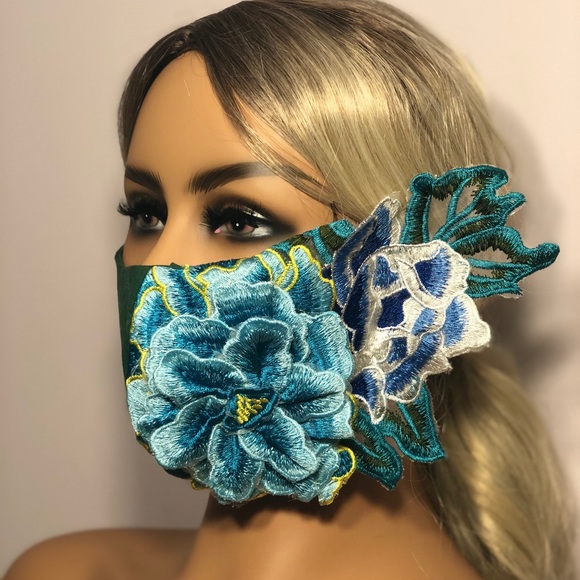 AO FACE MASK | Accessories | Cotton And Embroidered Flowers Face Mask ...